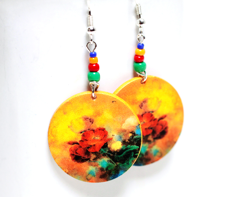 Romantic Flowers Earrings - Bright Colors - Medium Size 3cm Ø - Double ...